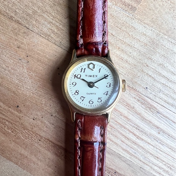 Timex | Accessories | Vintage Timex T Cell Ladies Gold Tone Brown ...